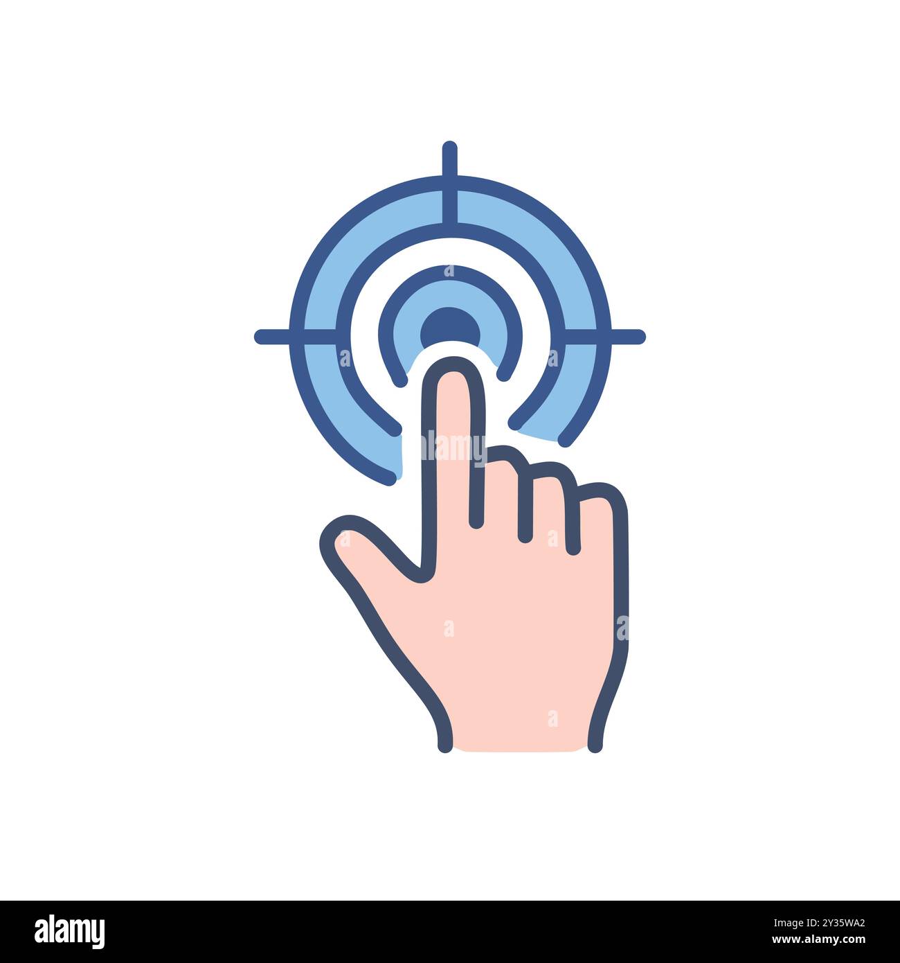 Hand target icon. Hand pointing at a target, symbolizes aiming, focus ...