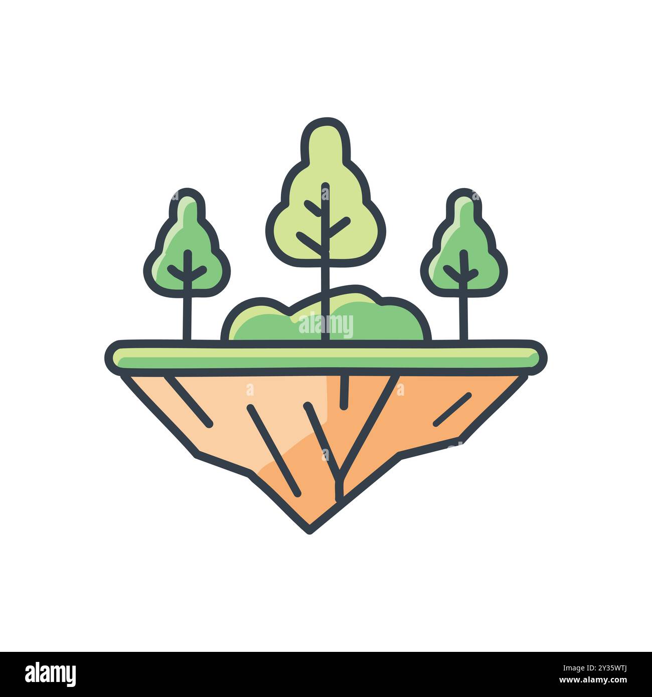 Floating island. Three trees on a clifftop island, isolated and ...