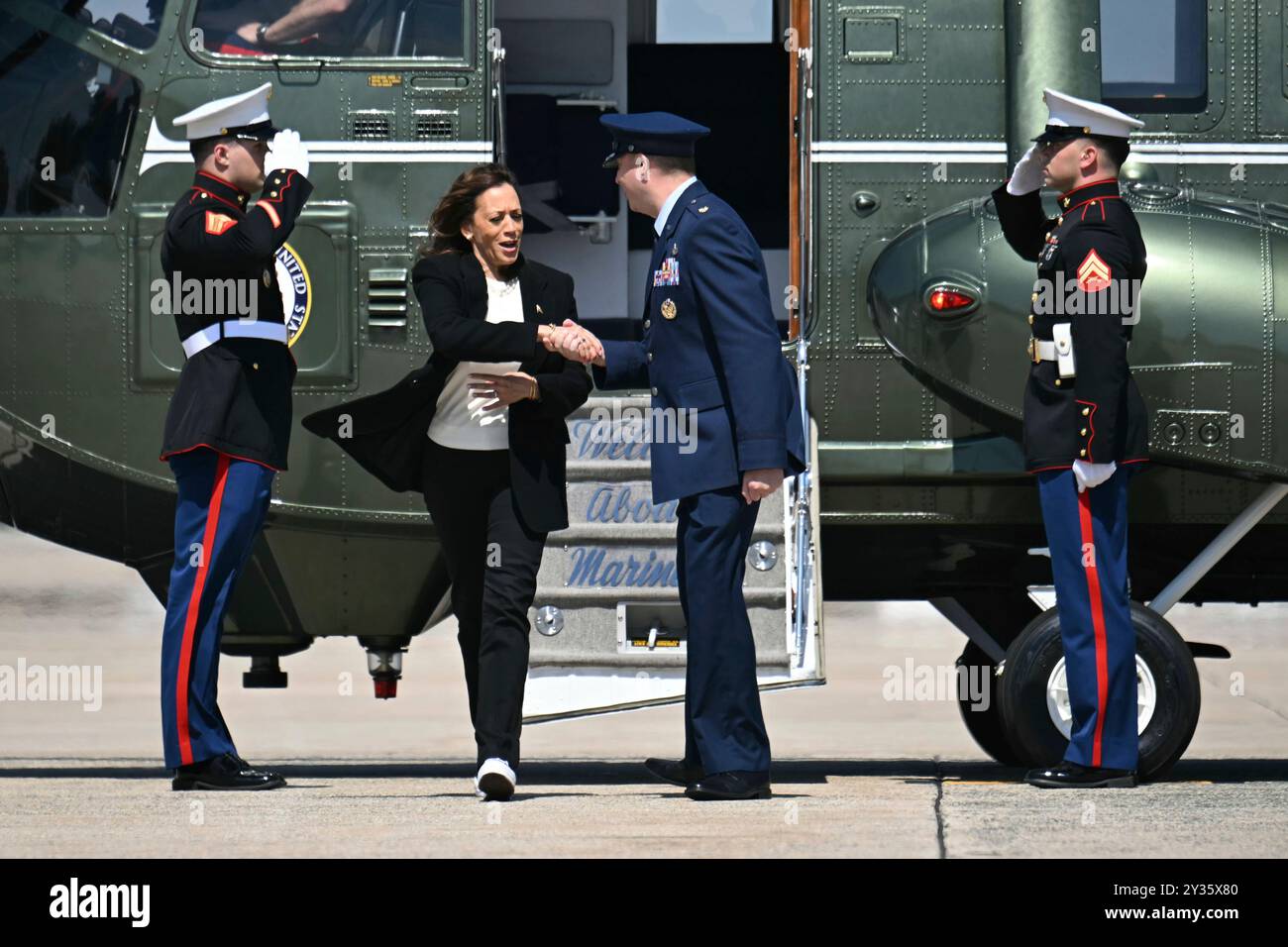 Democratic presidential nominee Vice President Kamala Harris arrives on ...