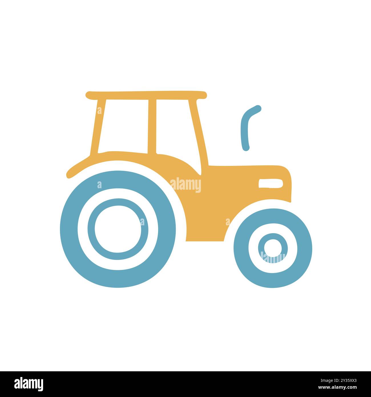 Farm vehicle icon. Simple illustration of a yellow tractor, symbolizing ...