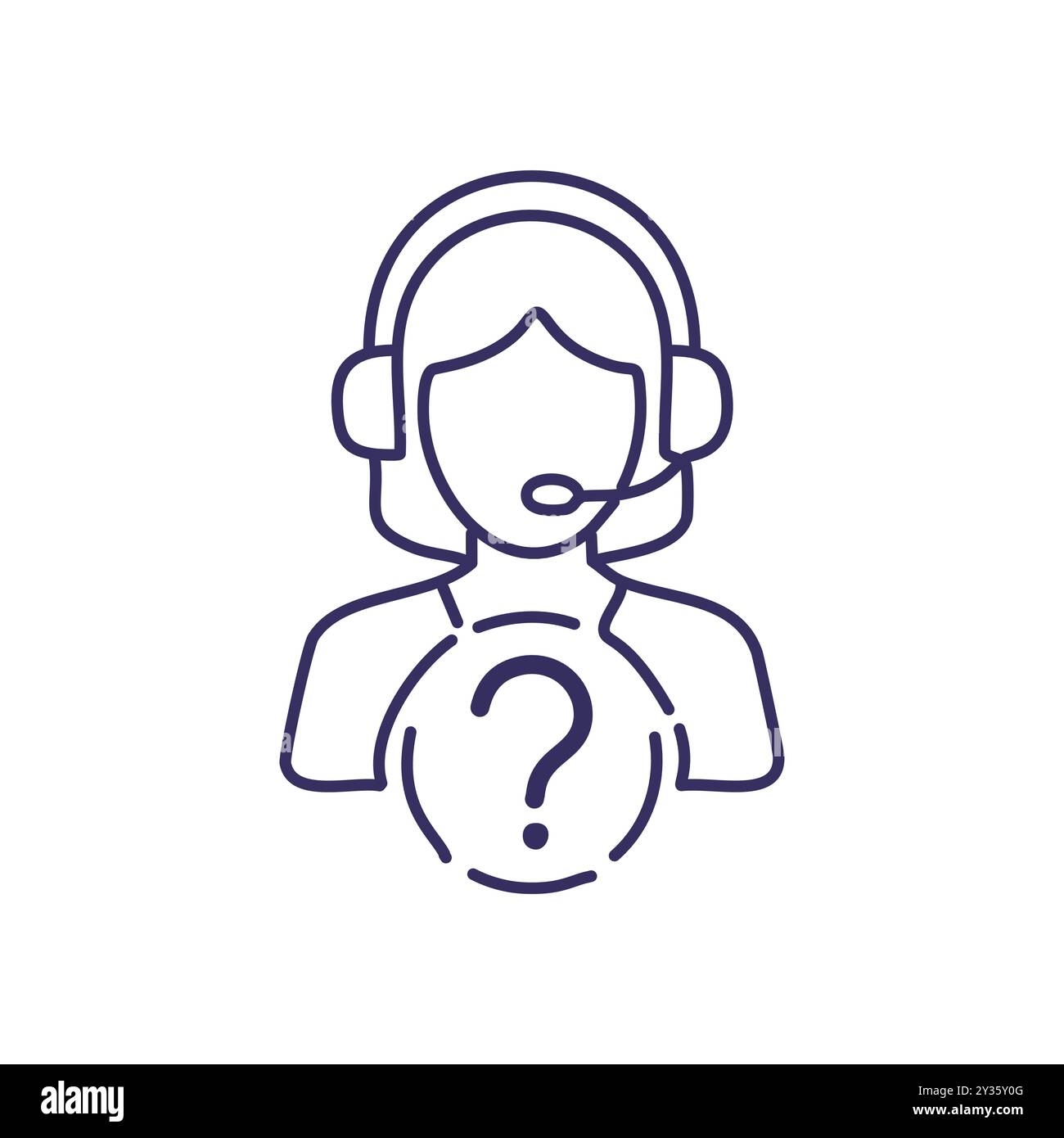 Customer support icon. Line art icon of a customer service representative with a question mark ...
