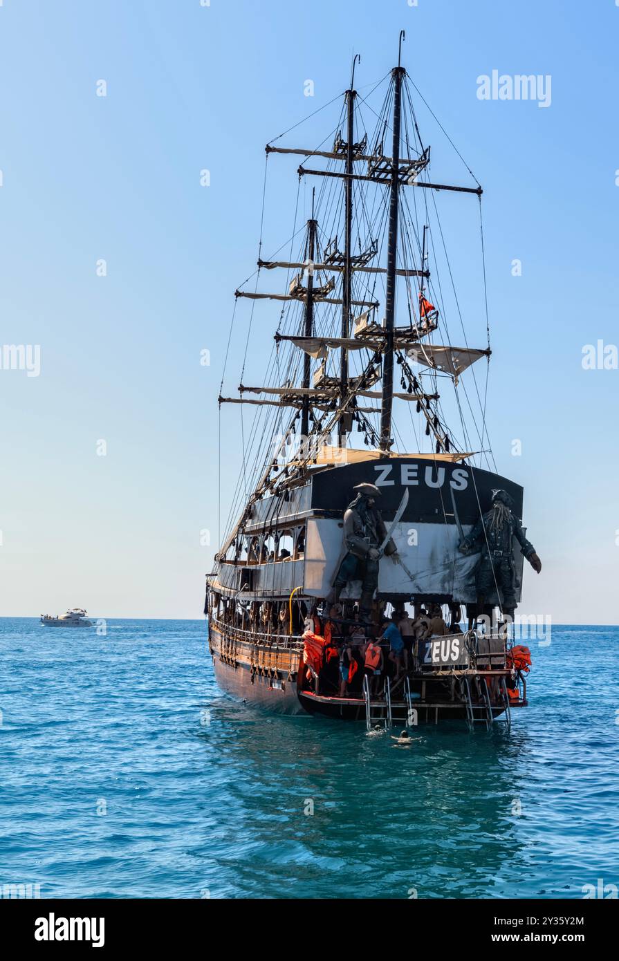 Large masted Pirate Ship Zeus taking tourists around the coast of ...