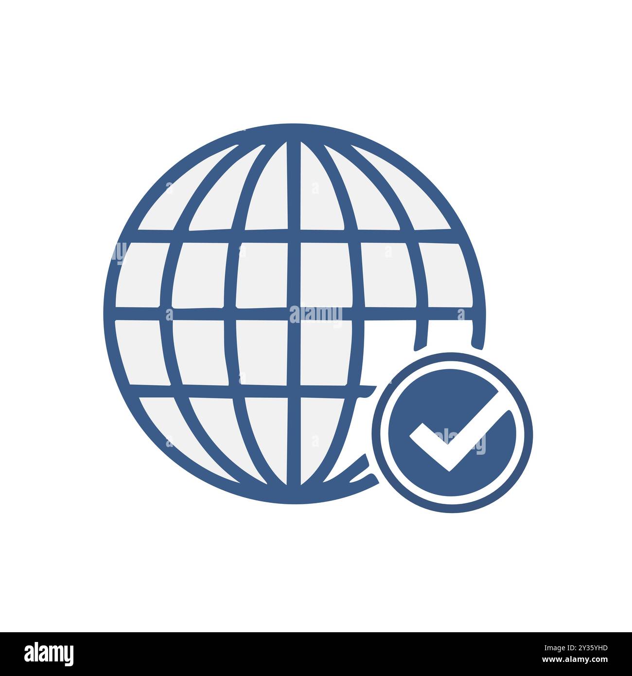 Global approval. Globe with a check mark, symbolizing worldwide ...