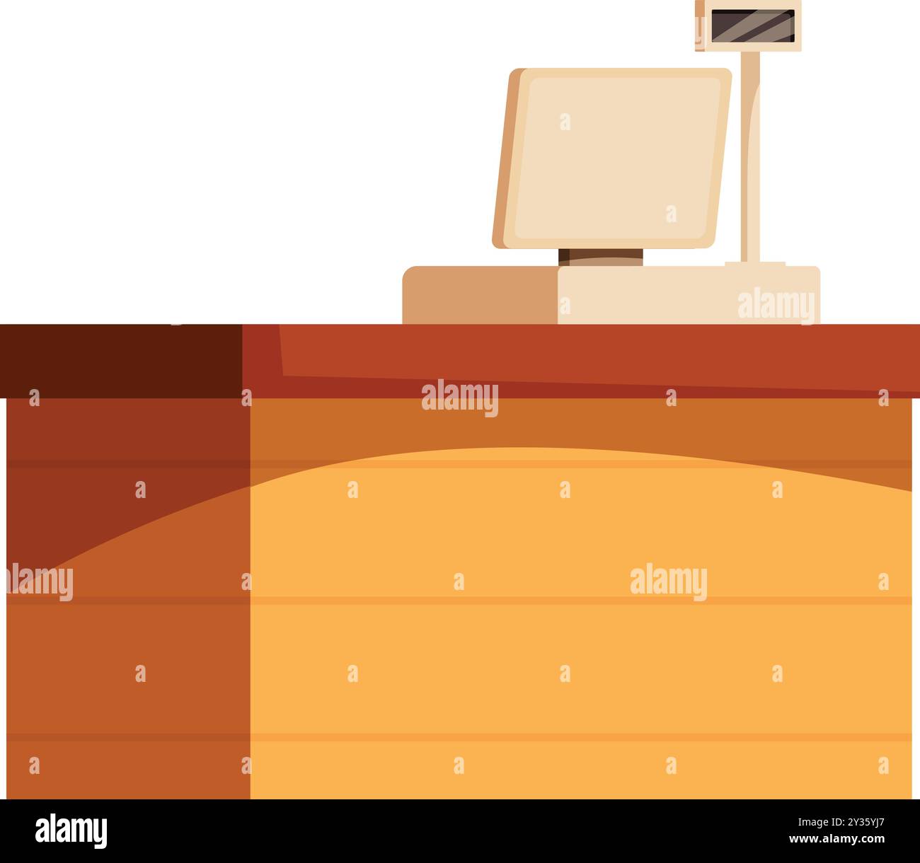 Illustration featuring an empty cash register standing on a wooden ...