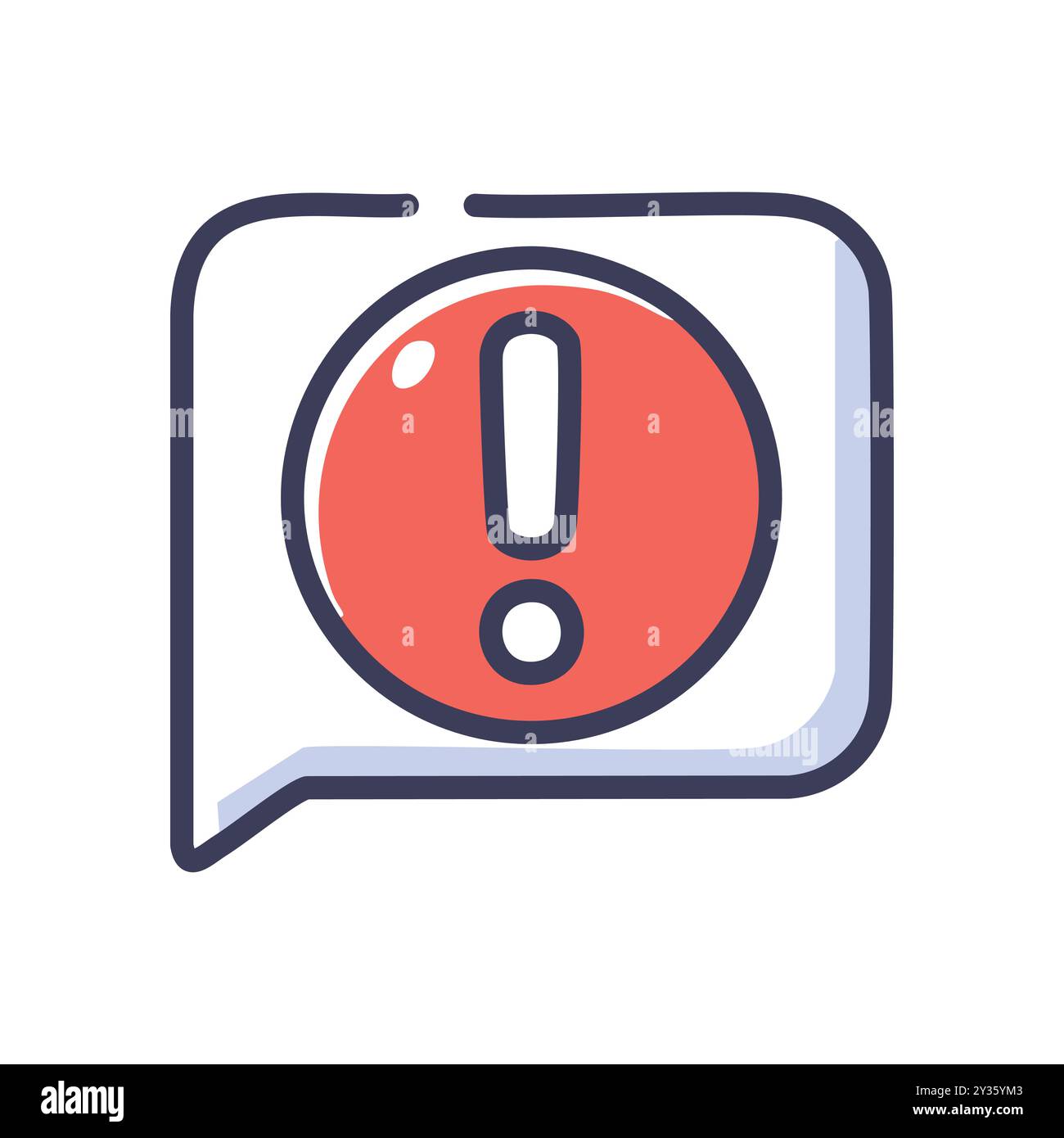Alert message icon. Red circle with exclamation mark in a speech bubble ...