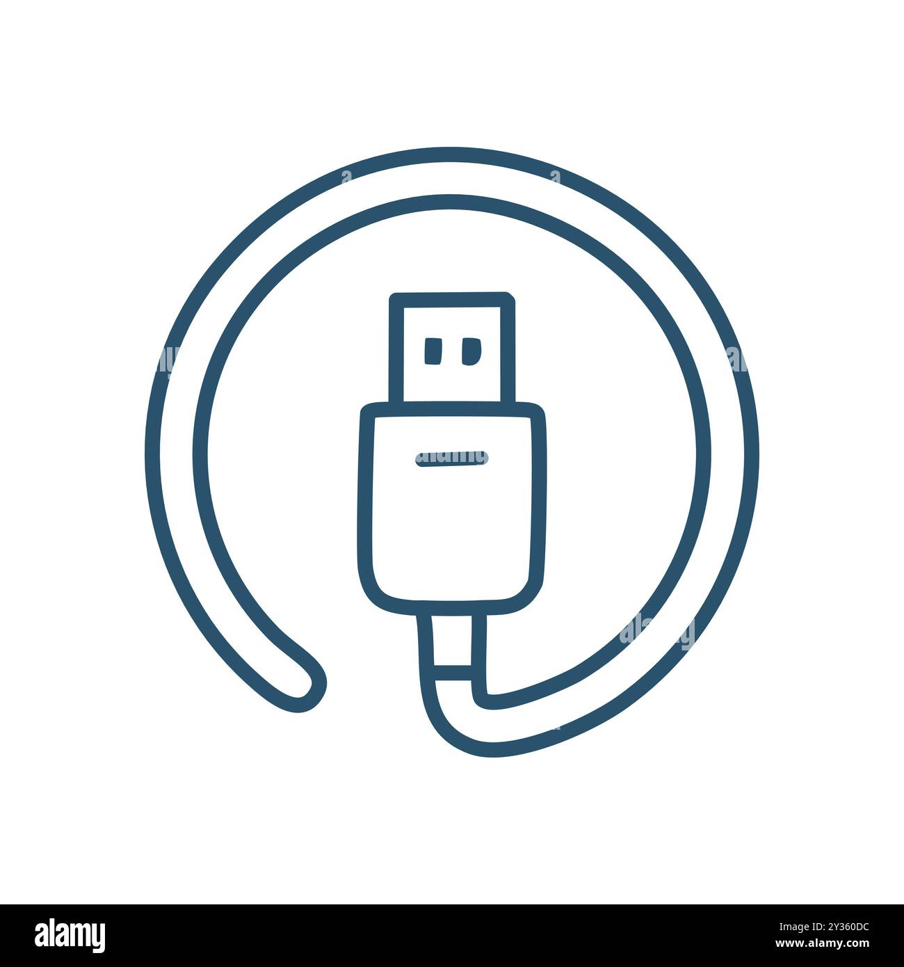 Usb cable icon. Simple outline icon of a USB cable, representing data ...