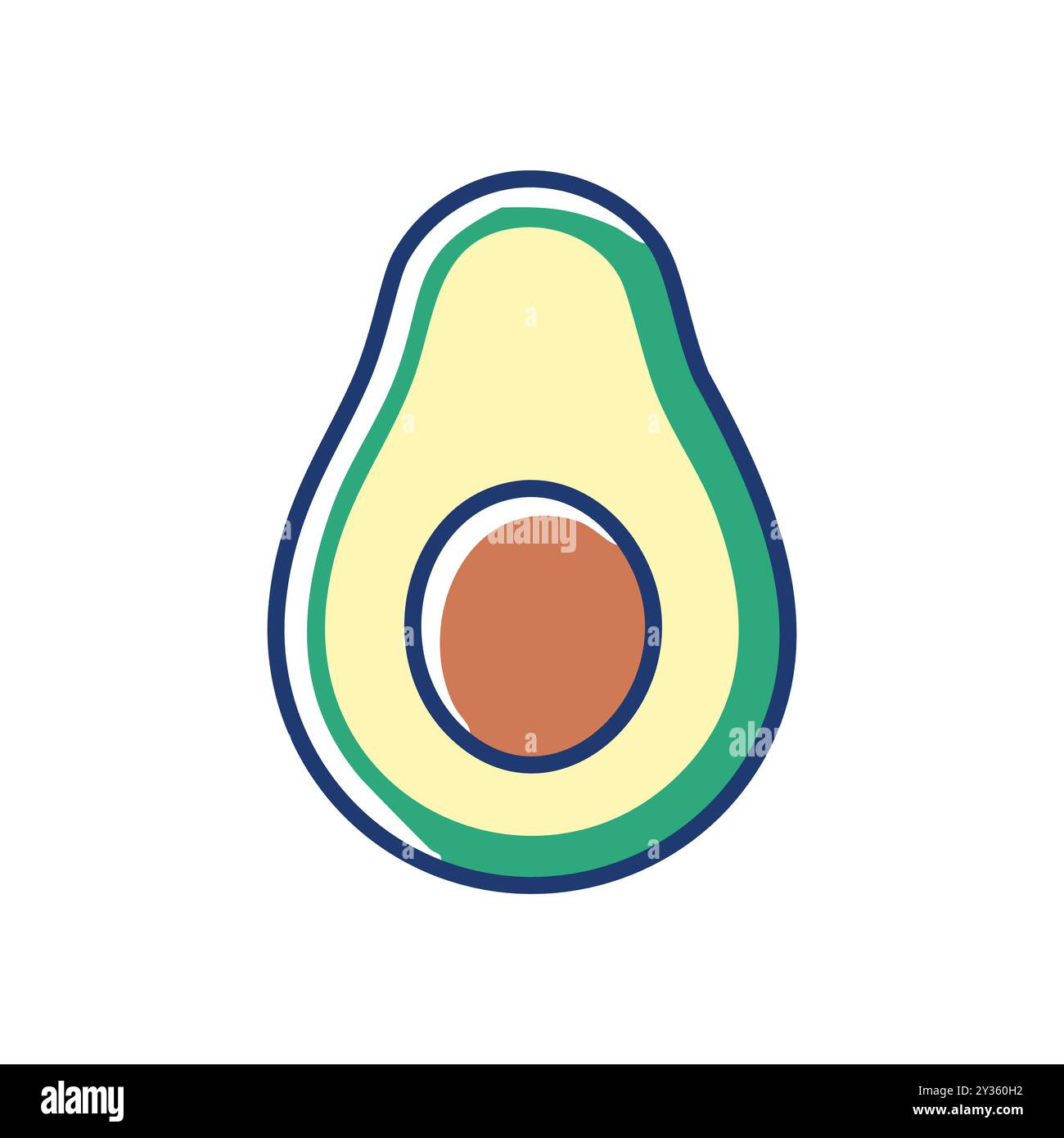 Avocado half illustration. Half of a green avocado with a large seed ...