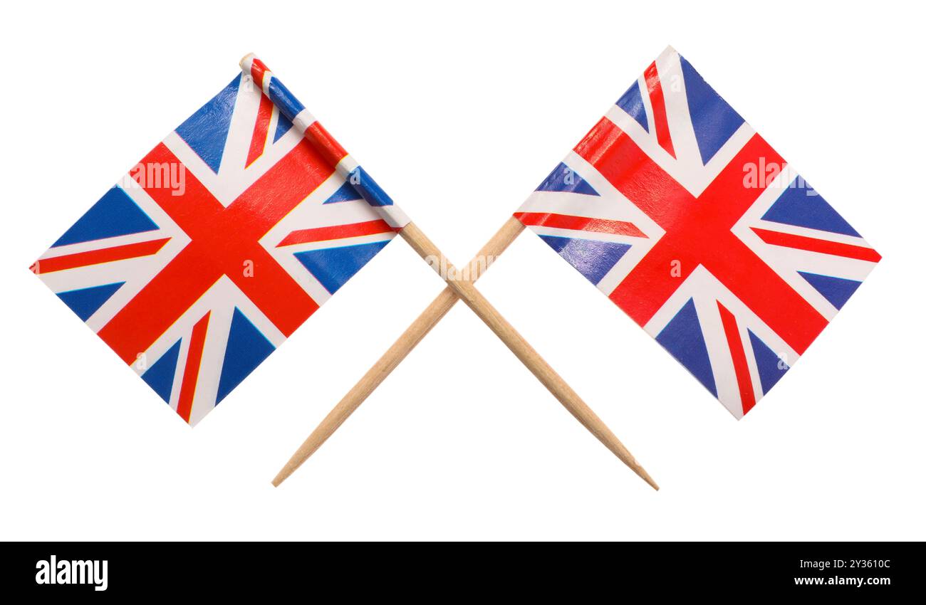 Small paper flags of United Kingdom isolated on white Stock Photo - Alamy