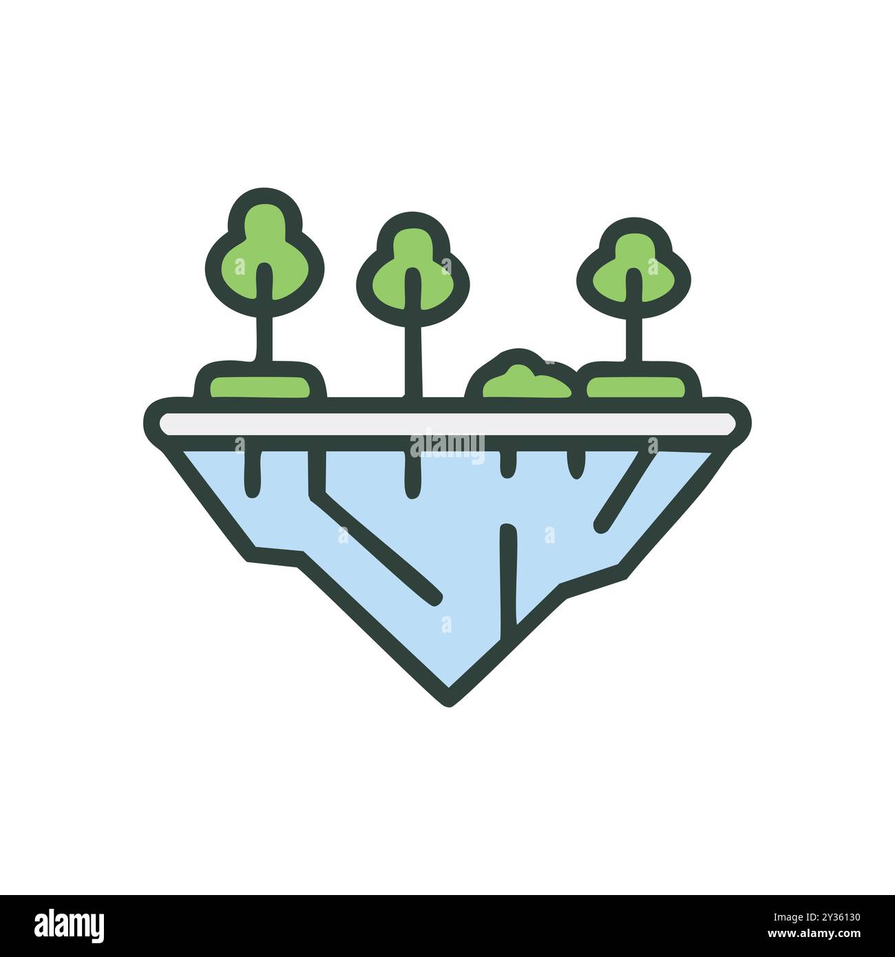 Floating island with trees. A cartoon illustration of a small floating ...
