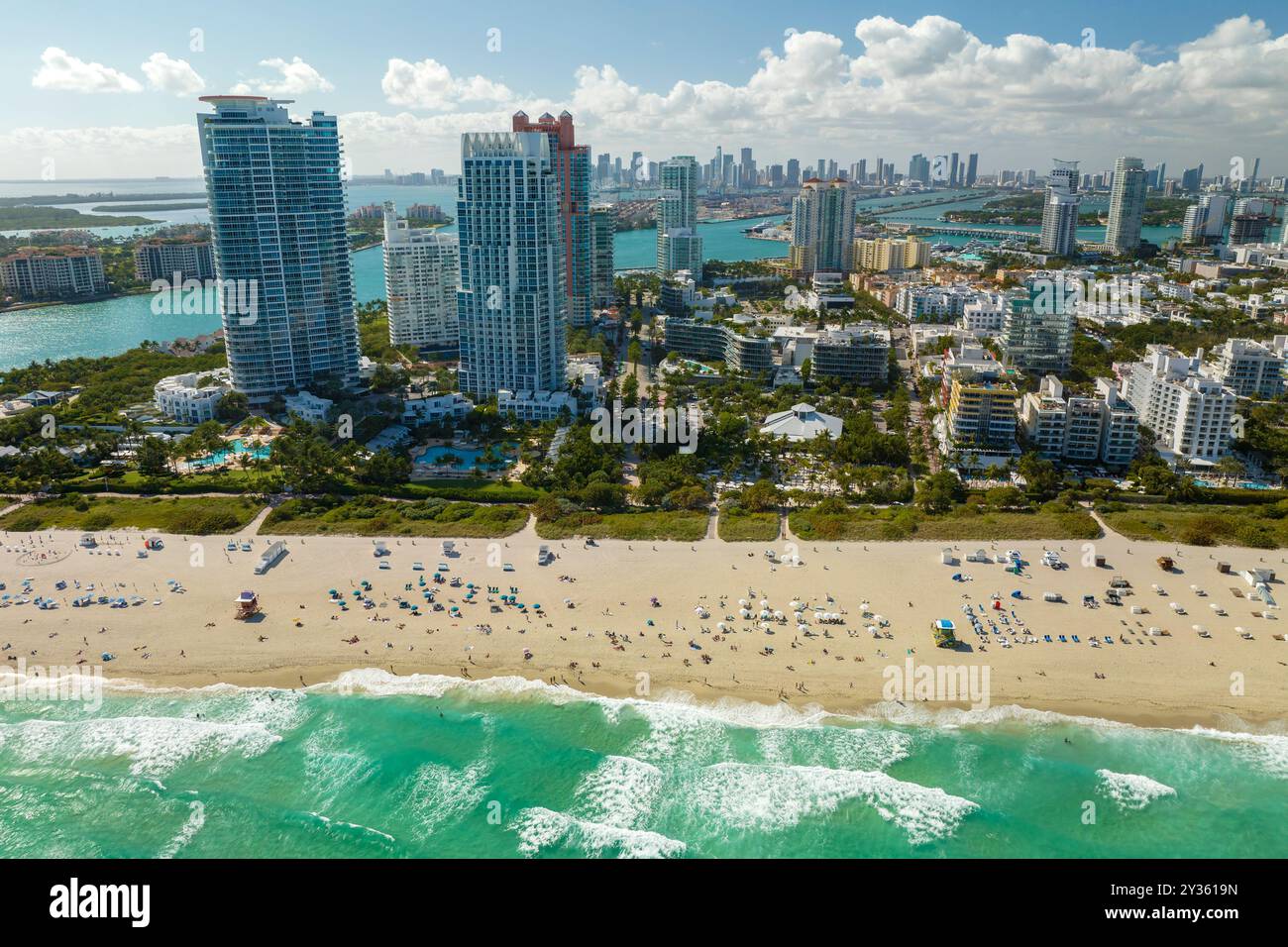 Miami Beach city with high luxury hotels and condos and sandy ...