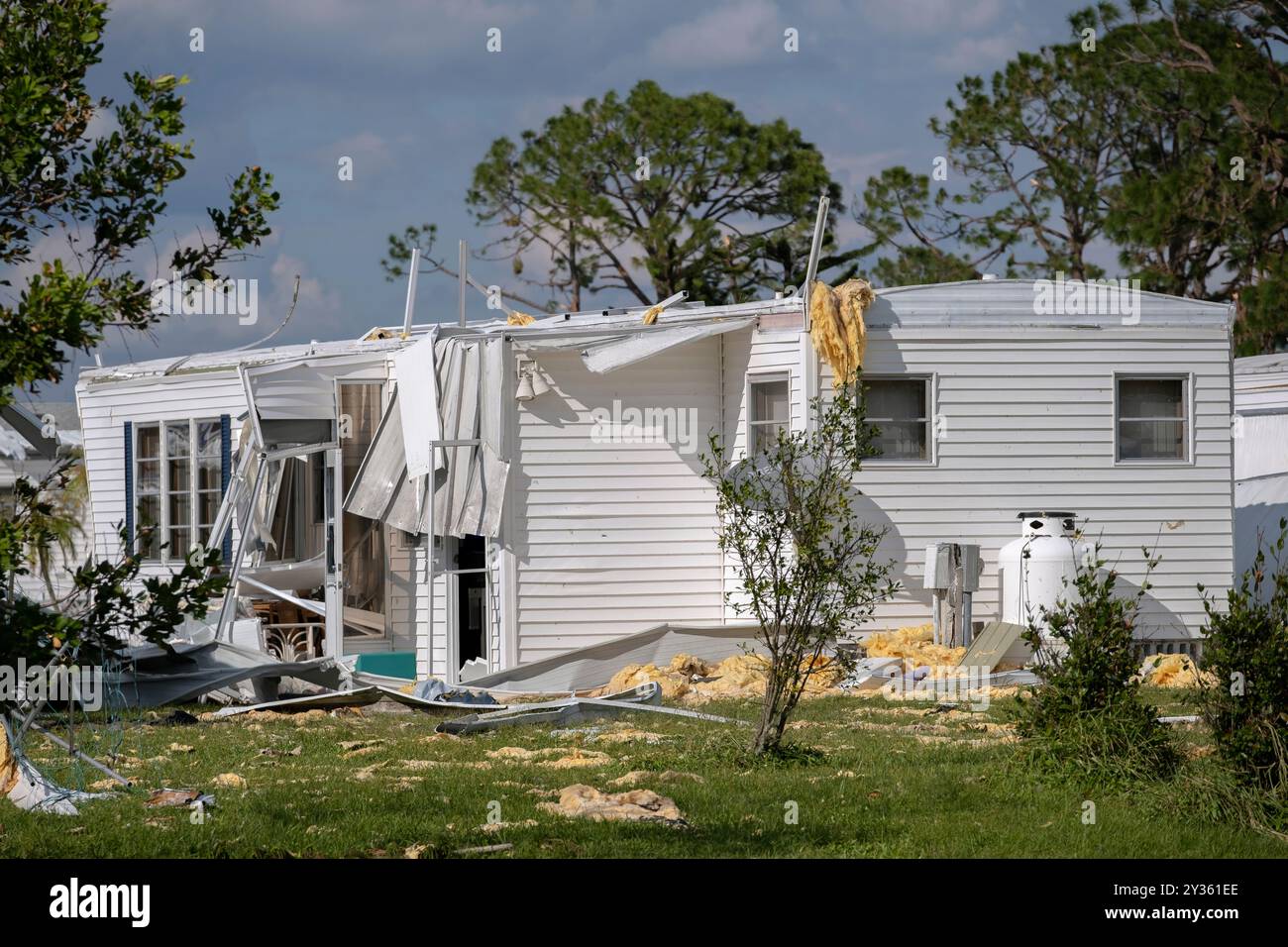 Natural disaster consequences. Severely damaged by hurricane mobile ...