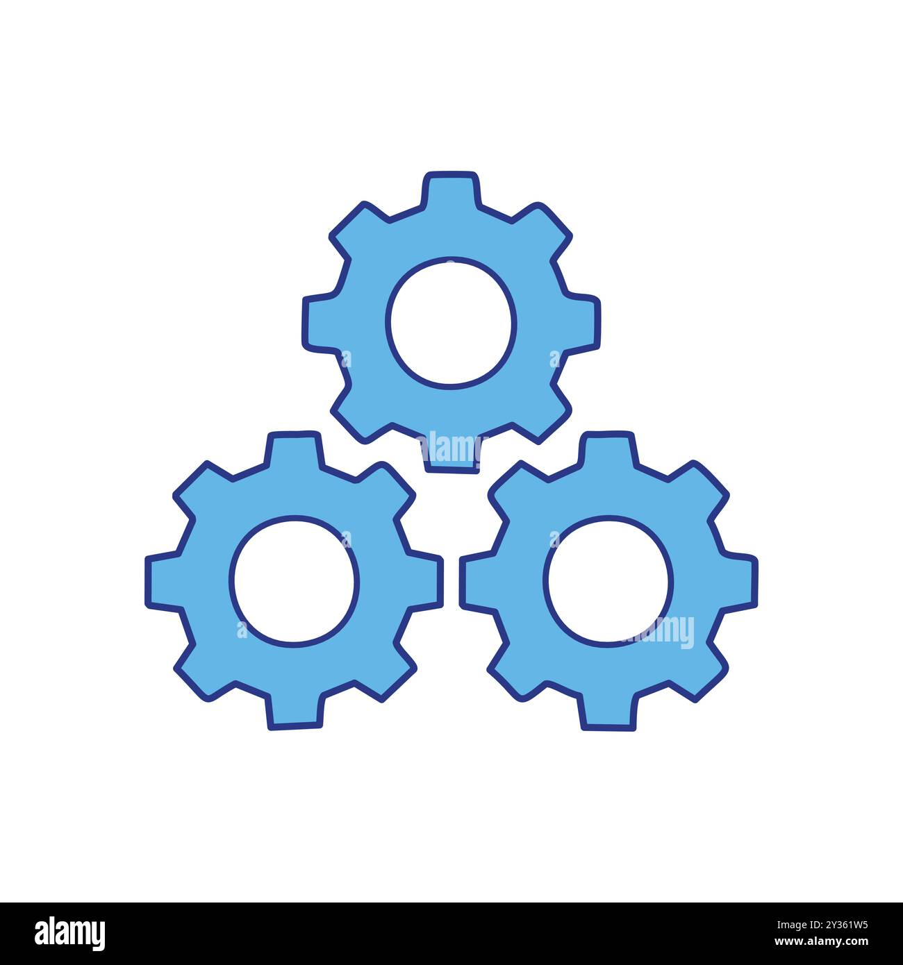 Three gears. Blue gears interlock, symbolizing teamwork, cooperation, and the smooth operation ...
