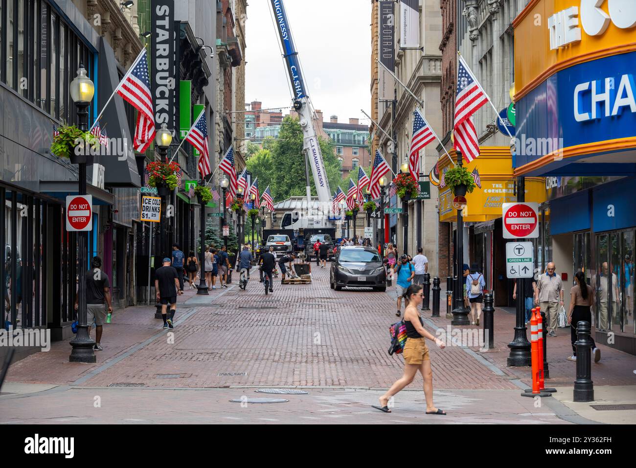 A view down Summer Street downtown Crossing area with its retail stores ...