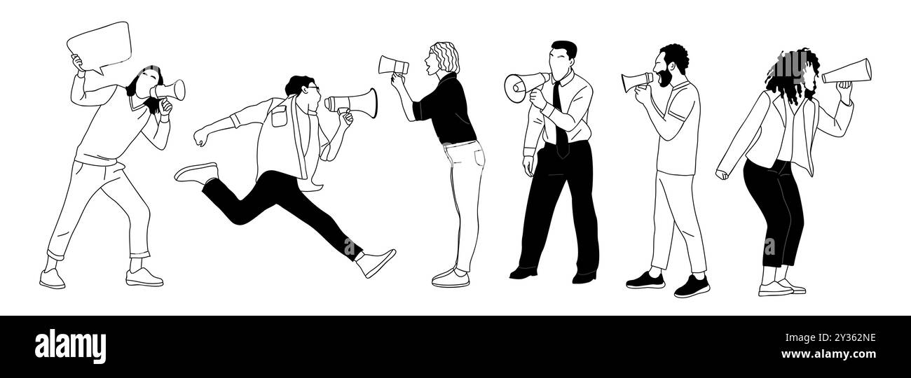 Set of different people shouting through megaphone Stock Vector Image ...