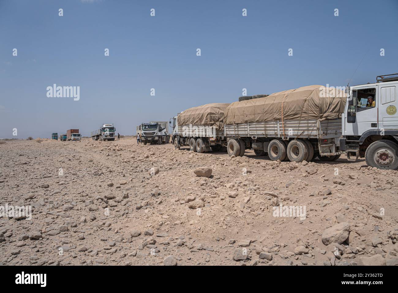 Waiting area for heavy-load trucks at the border station, Djibouti ...