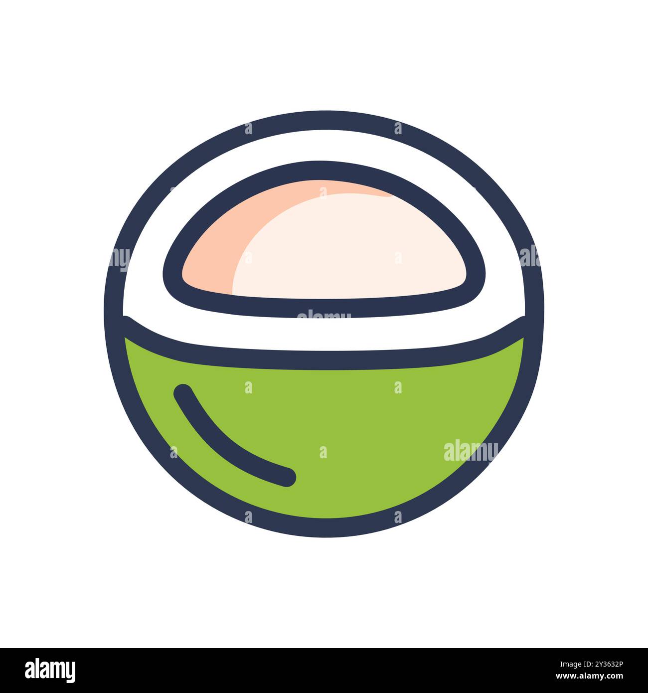 Coconut fruit icon. Green and white coconut icon with a shell open ...
