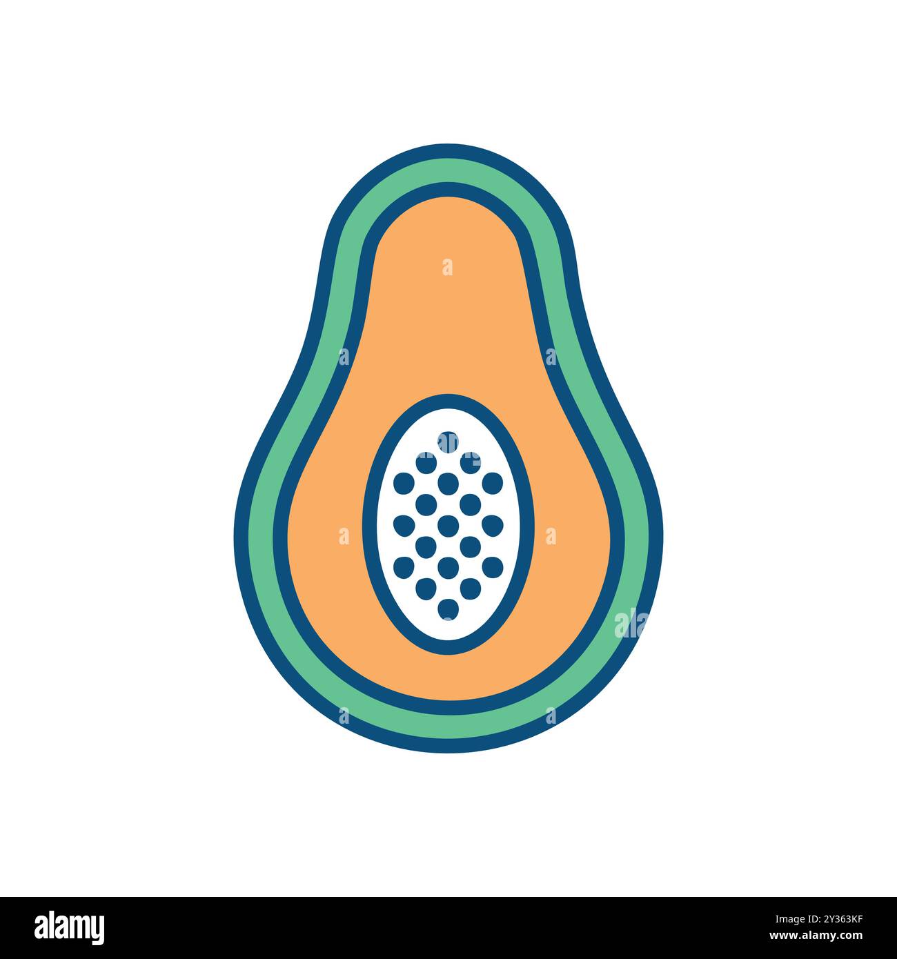 Half avocado icon. Half avocado fruit icon. Green and orange graphic ...