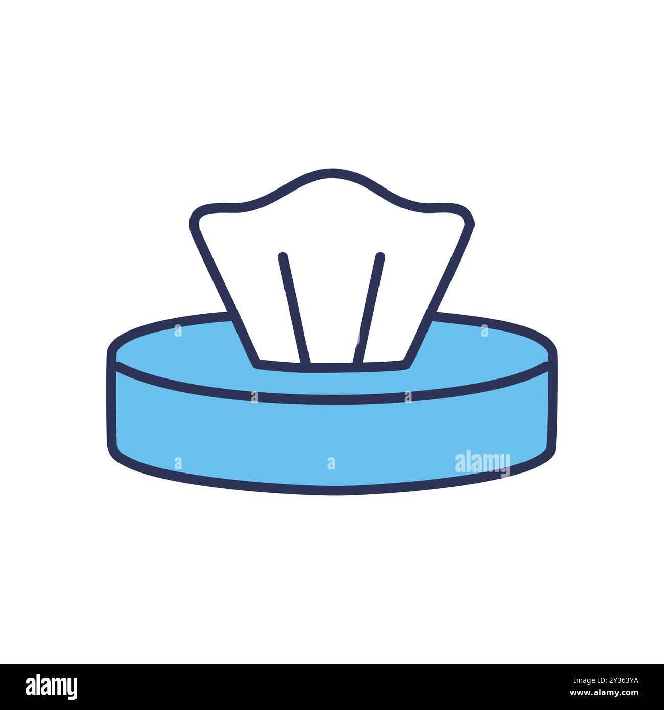 Facial tissue box icon. Blue and white icon of a tissue box with a ...