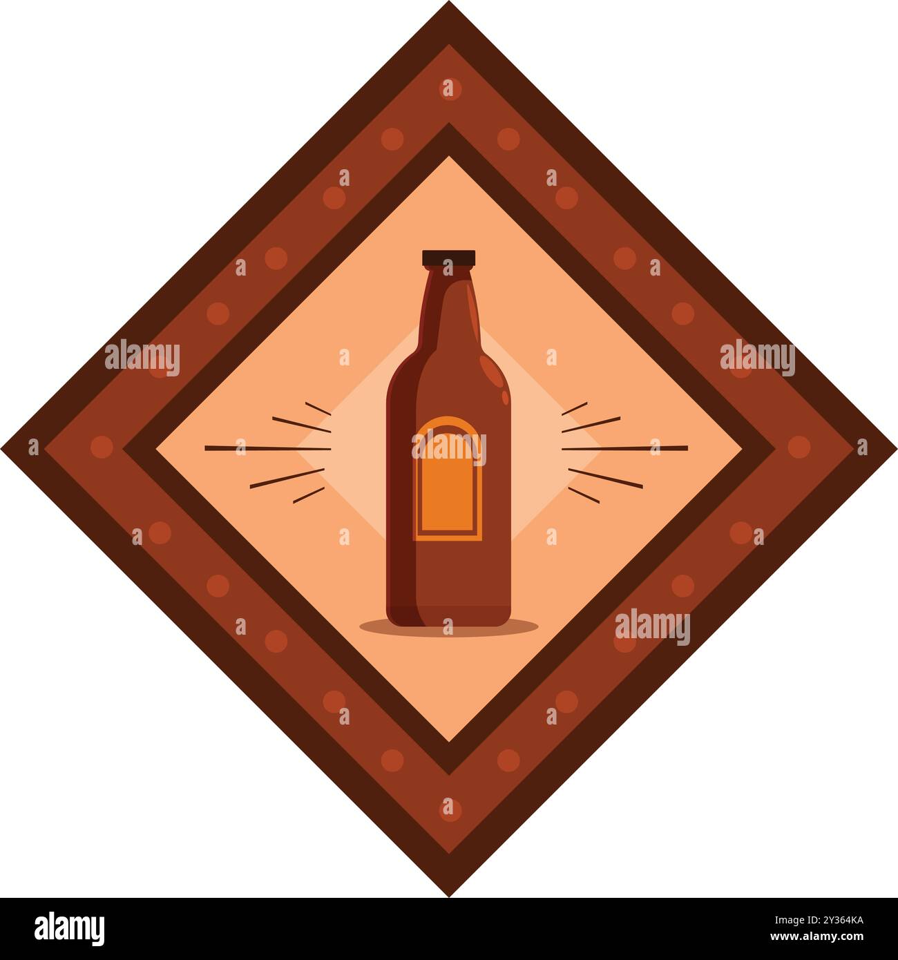 Classic beer bottle with blank label is standing in the center of a ...