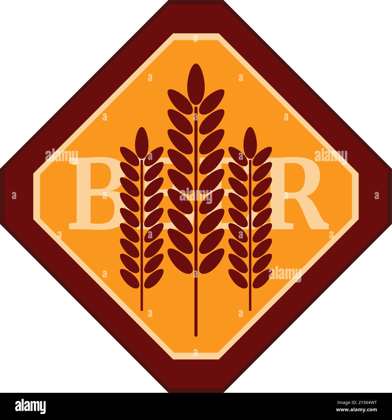 This vector illustration of an octagonal beer label uses barley or ...