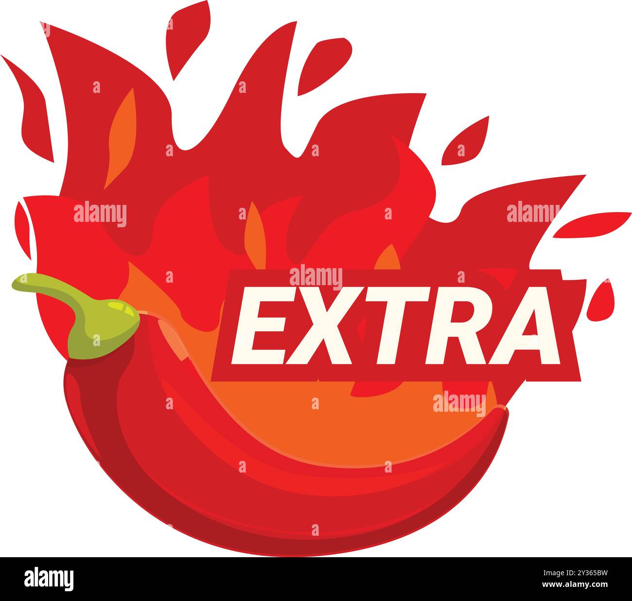 Red chili pepper burning with extra sign on fire flames background ...