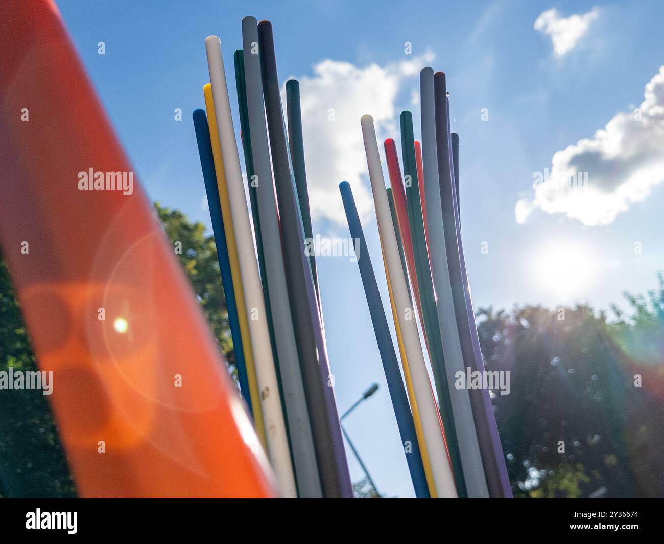 Conduits and fibre optic cables in public waiting to be connected to ...