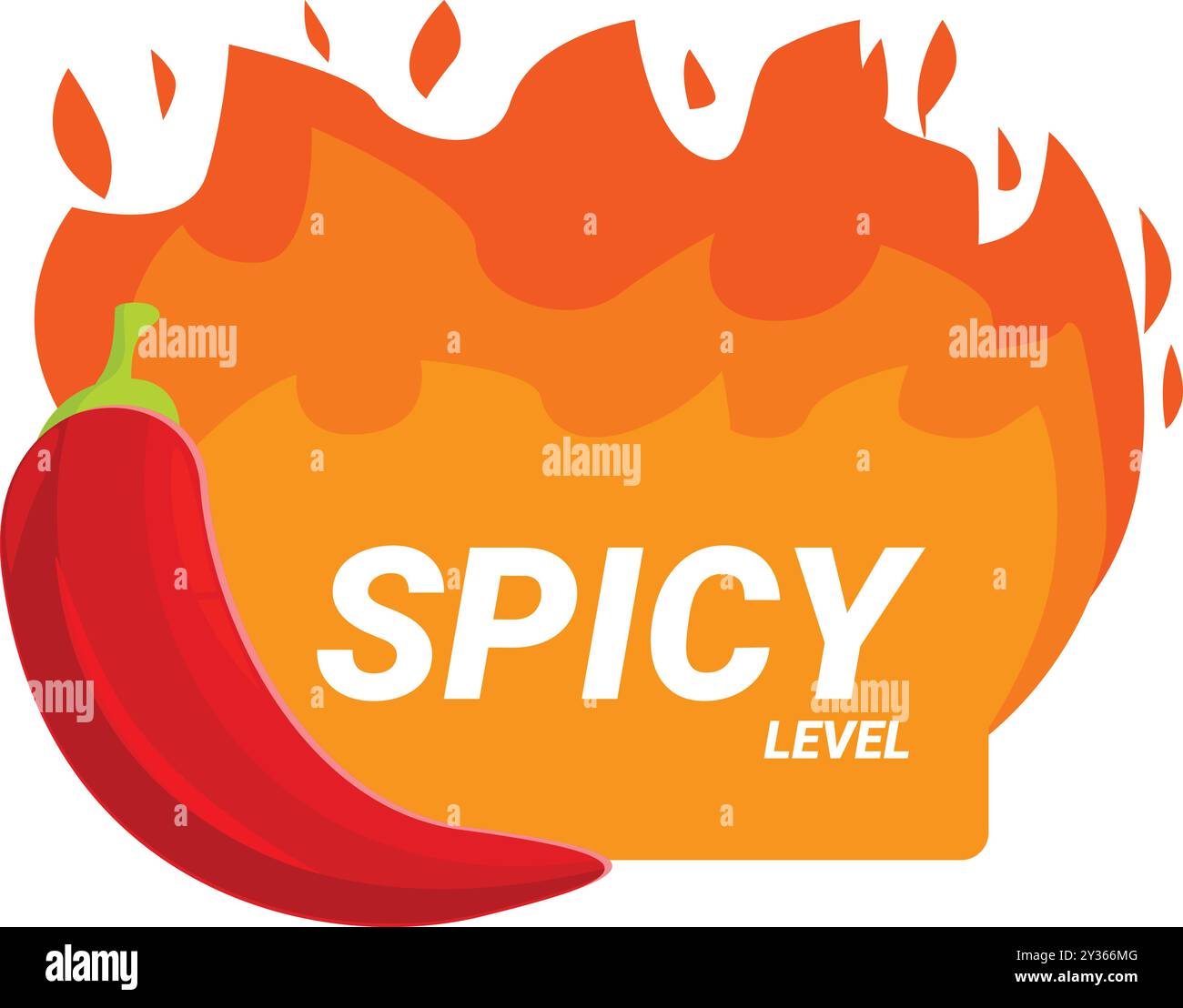 Red chili pepper indicating spicy level with flame symbol, perfect for ...