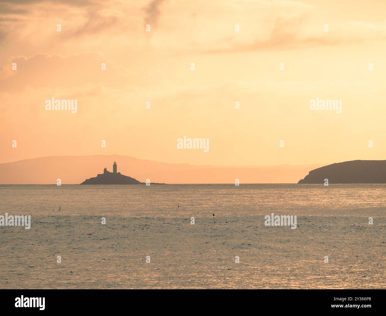 Sunrise, Godrevy Lighthouse, Godrevy Island, St Ives, Cornwall, England ...