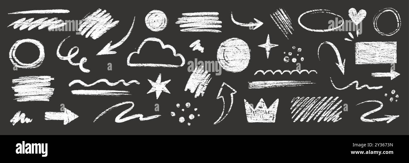 Doodle line chalk brush element set on blackboard. Chalkboard texture ...
