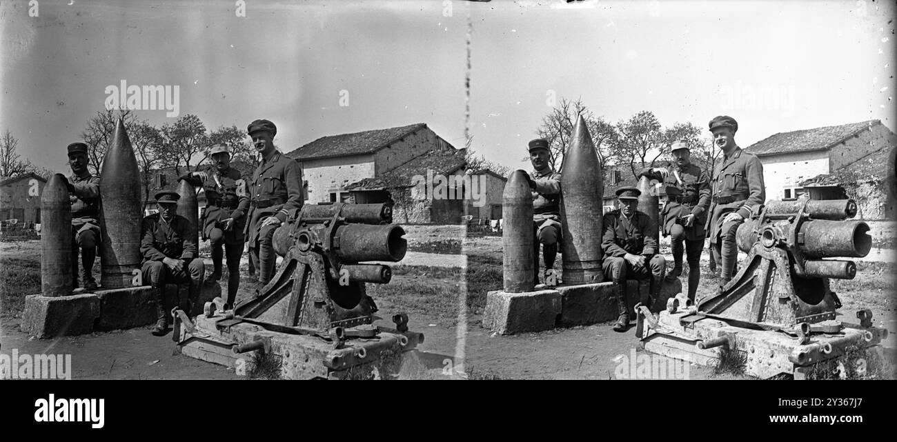 World War 1 French and British officers with artillery shells and ...