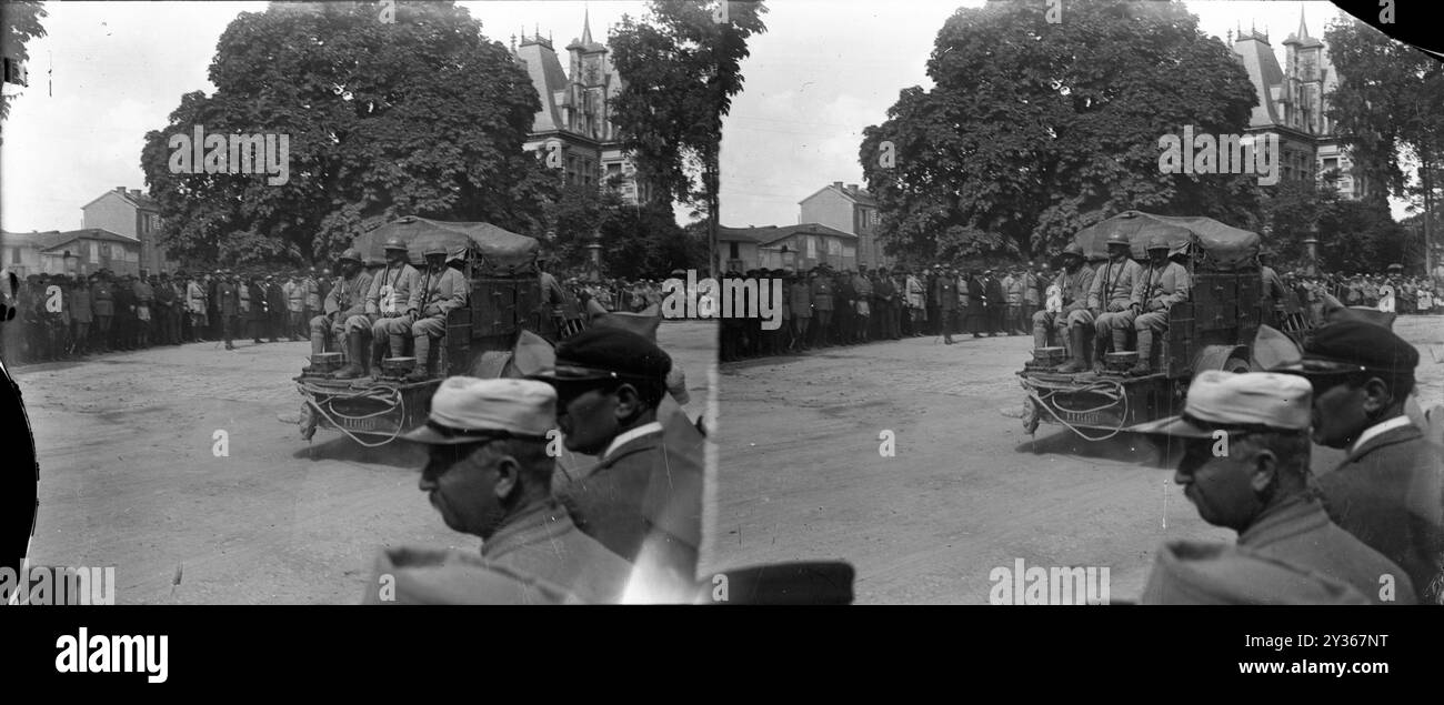 World War 1 French troops parade through a town somewhere in France ...