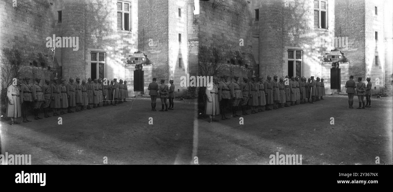 World War 1 French troops lined up to receive medals from officers ...