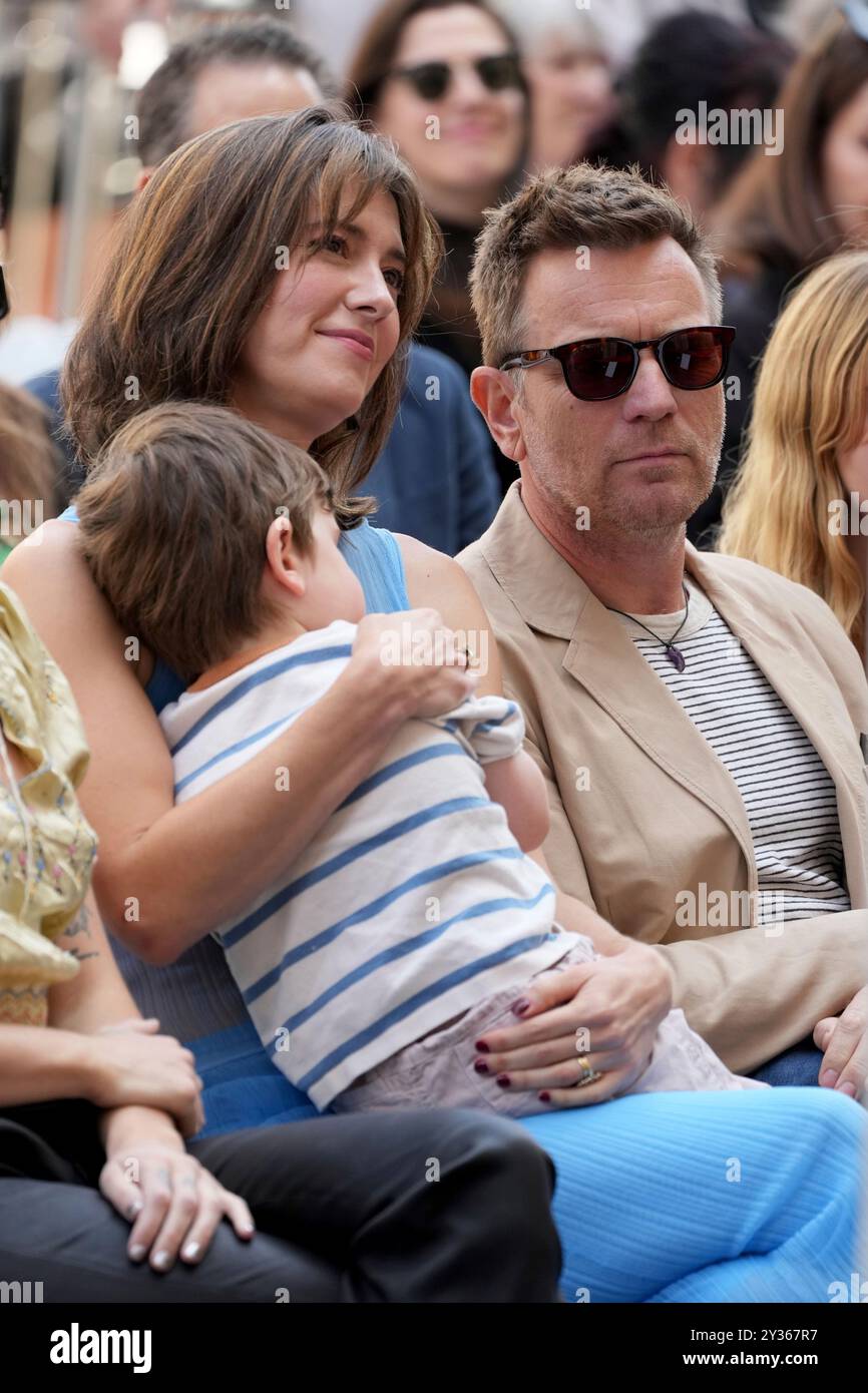 Laurie McGregor, from left, Mary Elizabeth Winstead, and Ewan McGregor attend a ceremony ...
