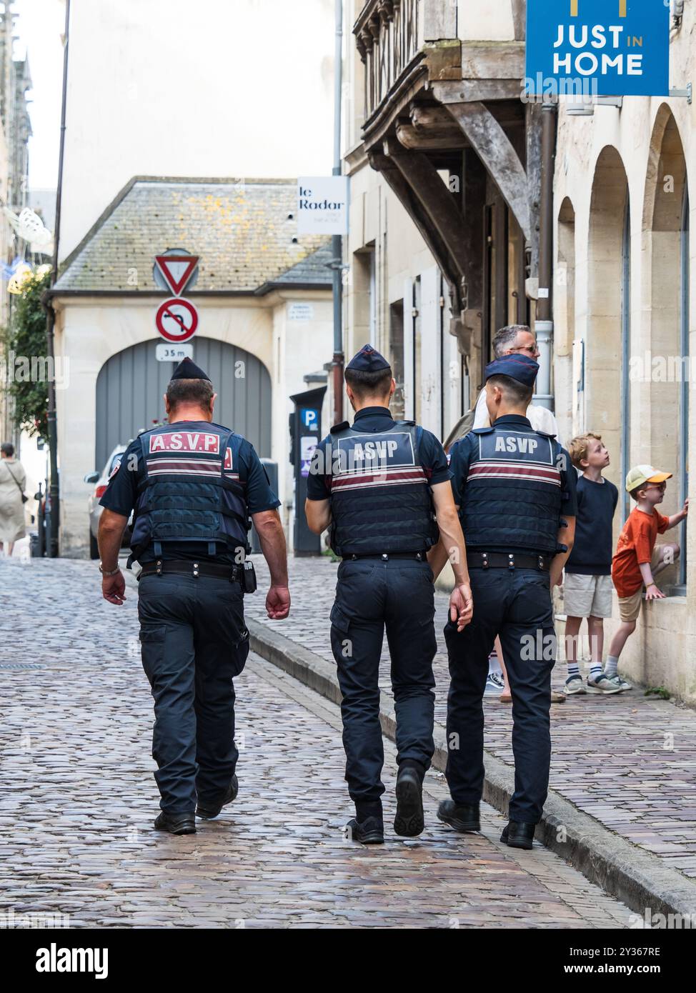 Bayeux, France; August 21st 2024: ASVP french police patrolling in ...