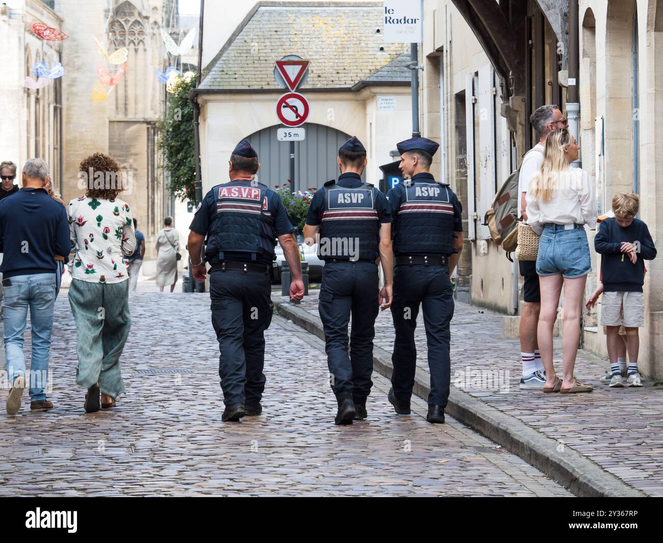 Bayeux, France; August 21st 2024: ASVP french police patrolling in the ...