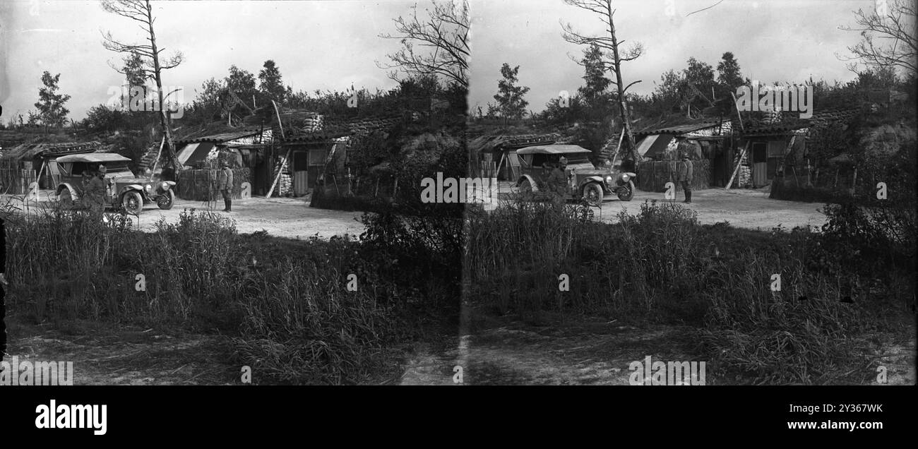 World War 1 British soldiers driving in a car on a road somewhere in ...