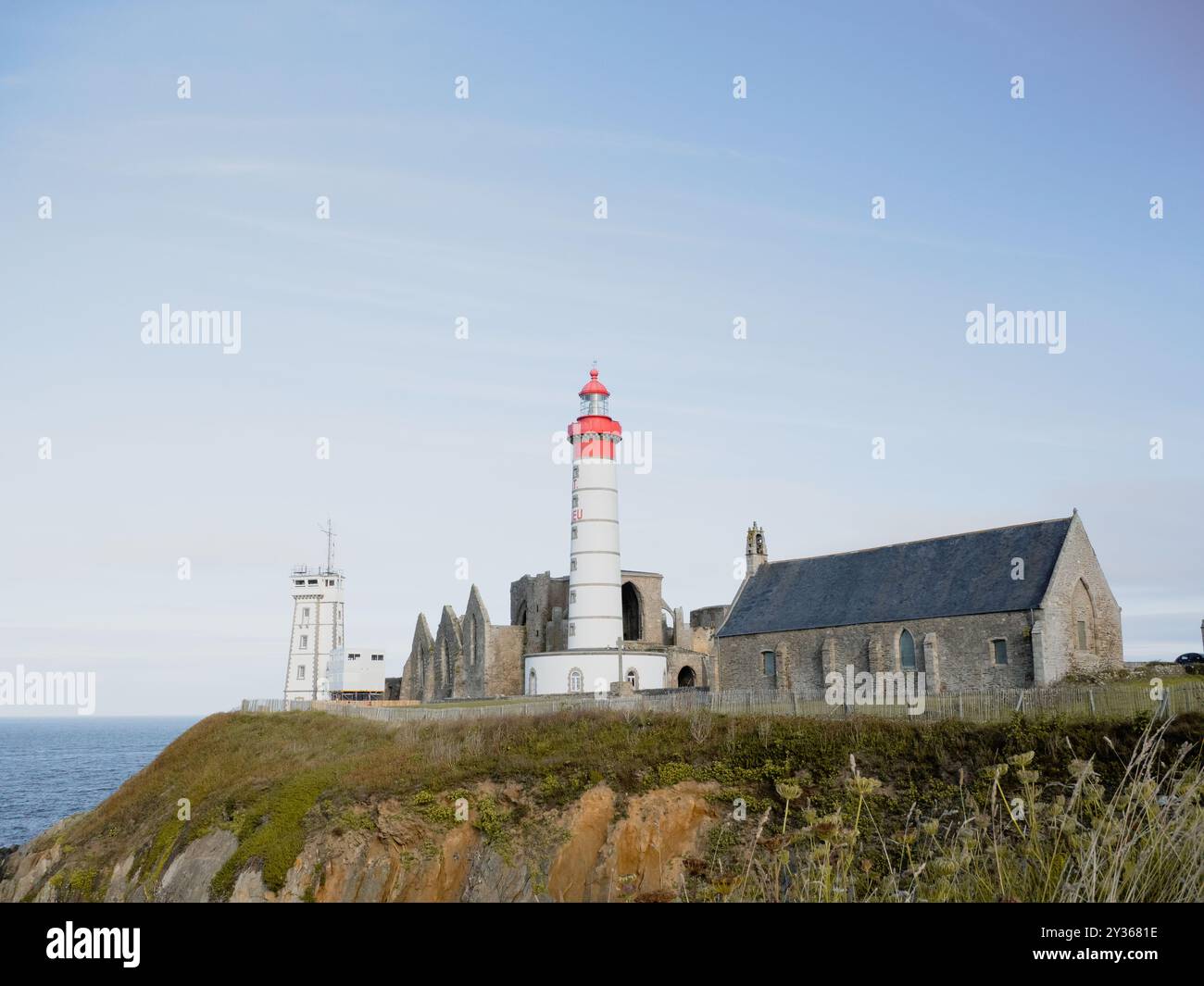 Saint Mathieu point, Lighthouse and Abbey in French Brittany Stock ...