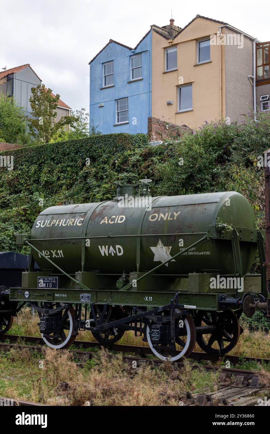 A preserved War Department railway tanker on the harbourside at Bristol ...