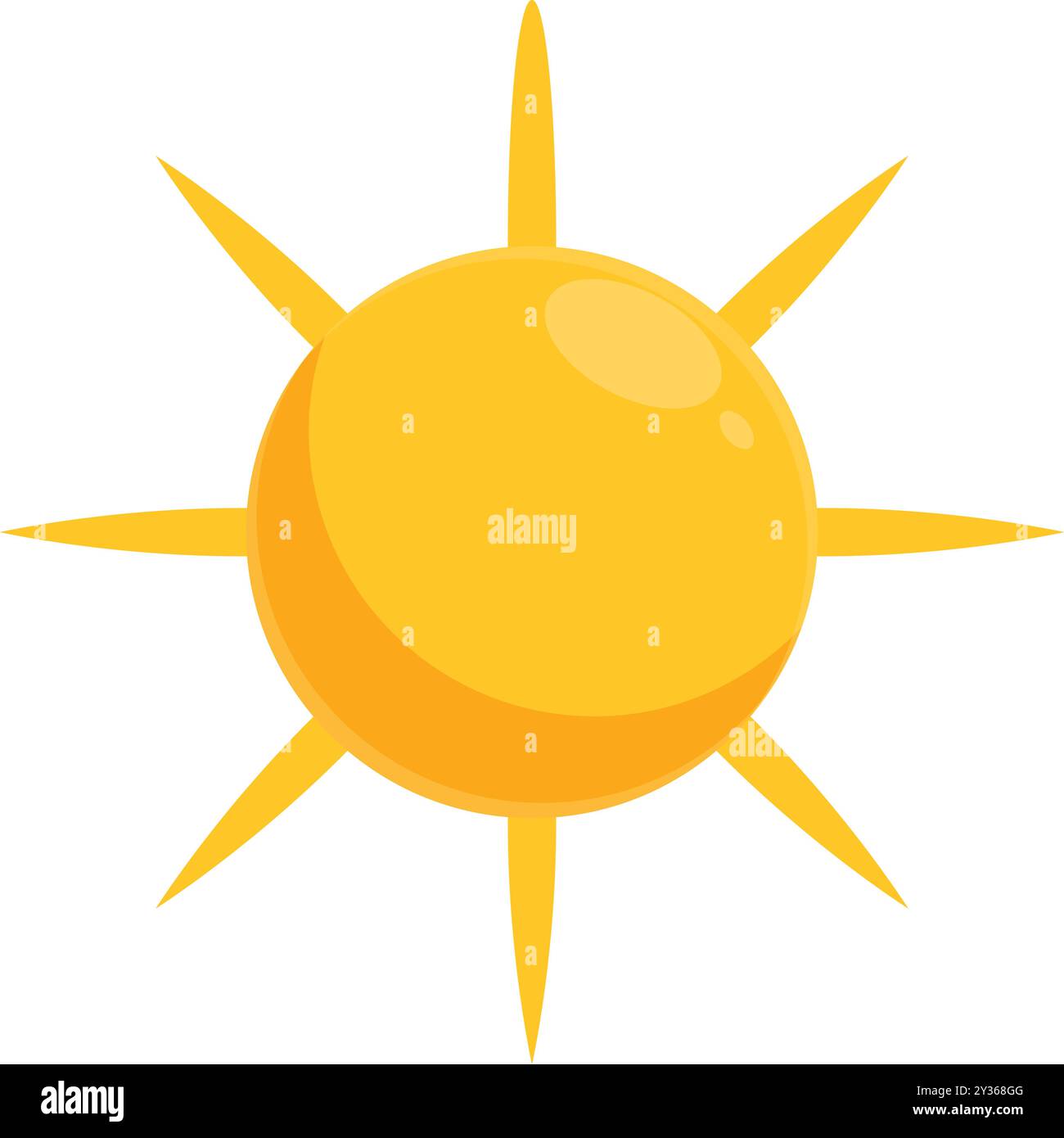 Cartoon illustration of a bright yellow sun shining with eight rays ...