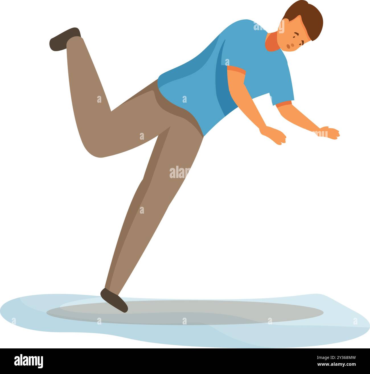 Cartoon man losing his balance on a wet floor and falling down Stock ...
