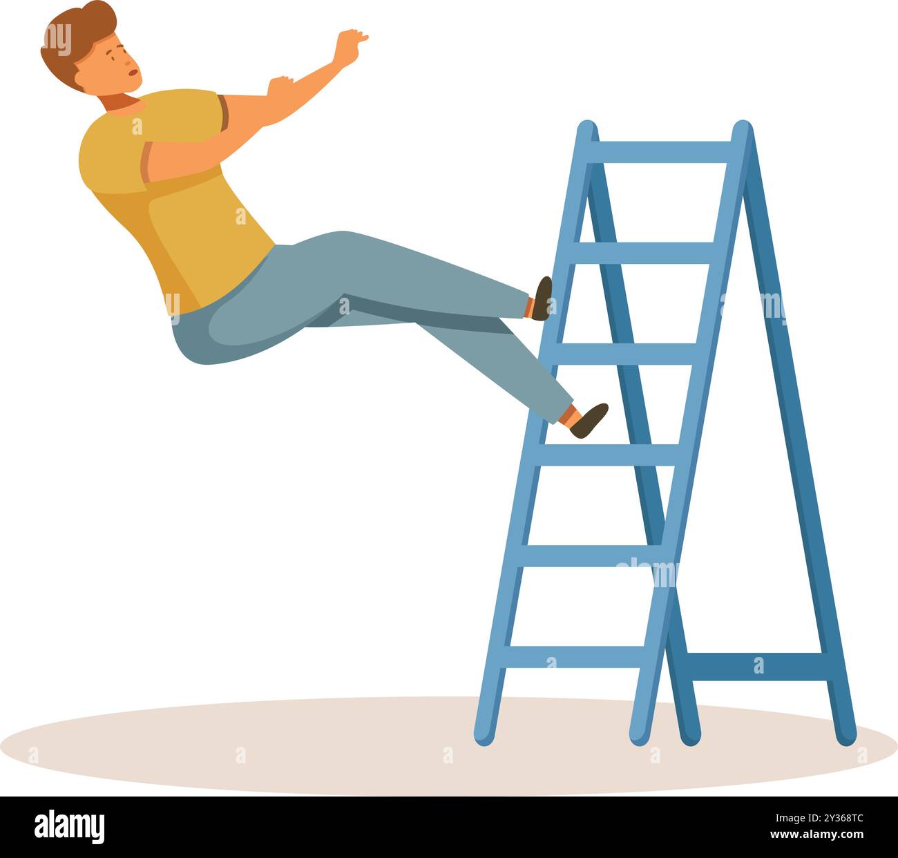 Construction worker is falling from a broken ladder while working on a ...