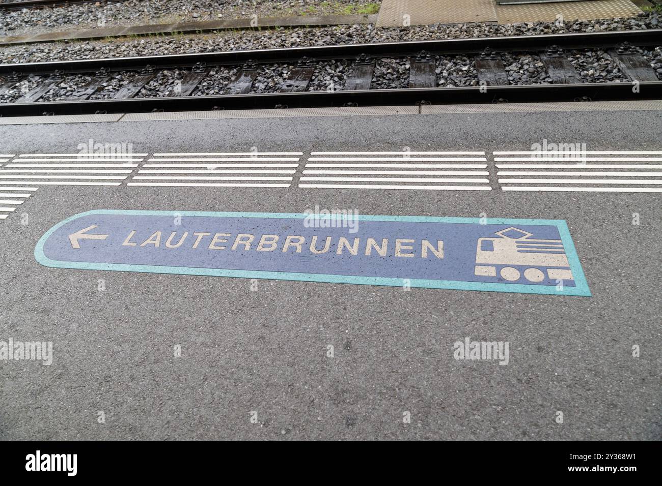Interlaken, Switzerland - July 21, 2024: Sign labeled Lauterbrunnen for ...