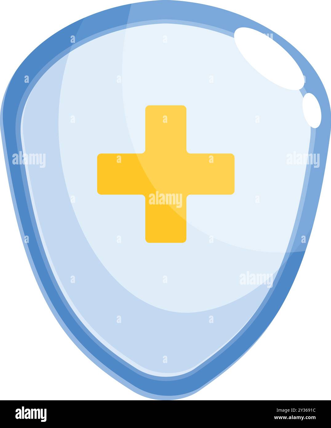 Cartoon blue medical shield protecting with yellow cross symbol for ...
