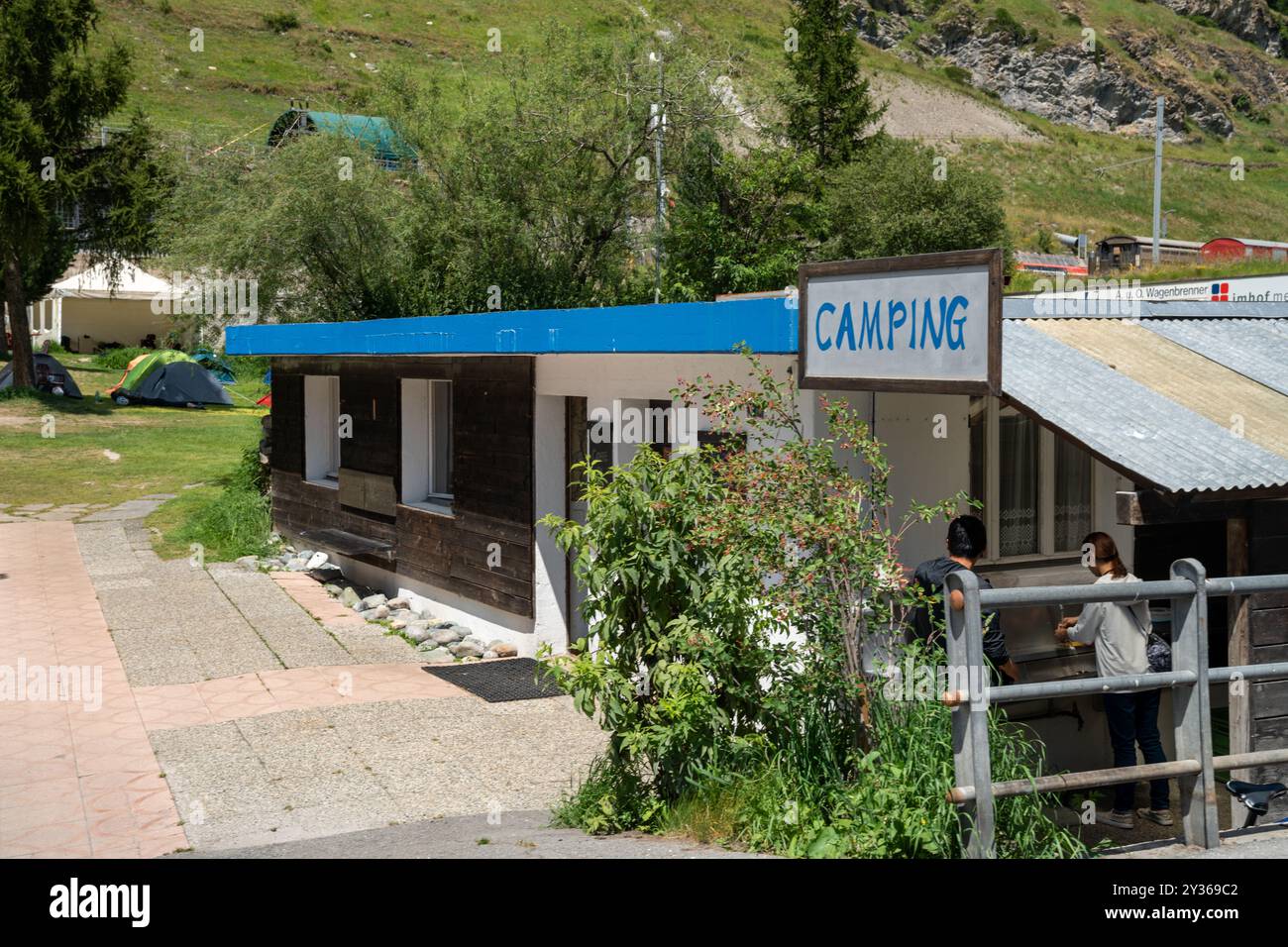 Zermatt, Switzerland - July 27, 2024: Small campground in the car-free ...