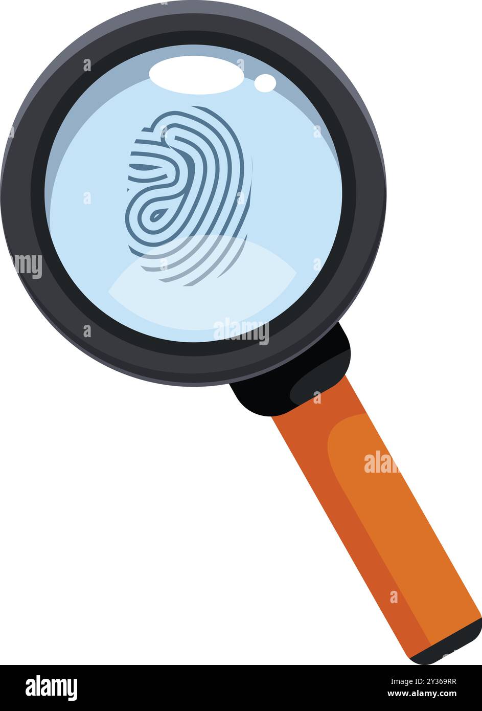 Magnifying glass showing a fingerprint under it, a concept for crime ...