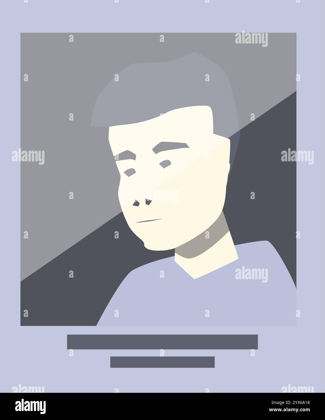 Minimalist vector illustration of a young man with a sad expression on ...