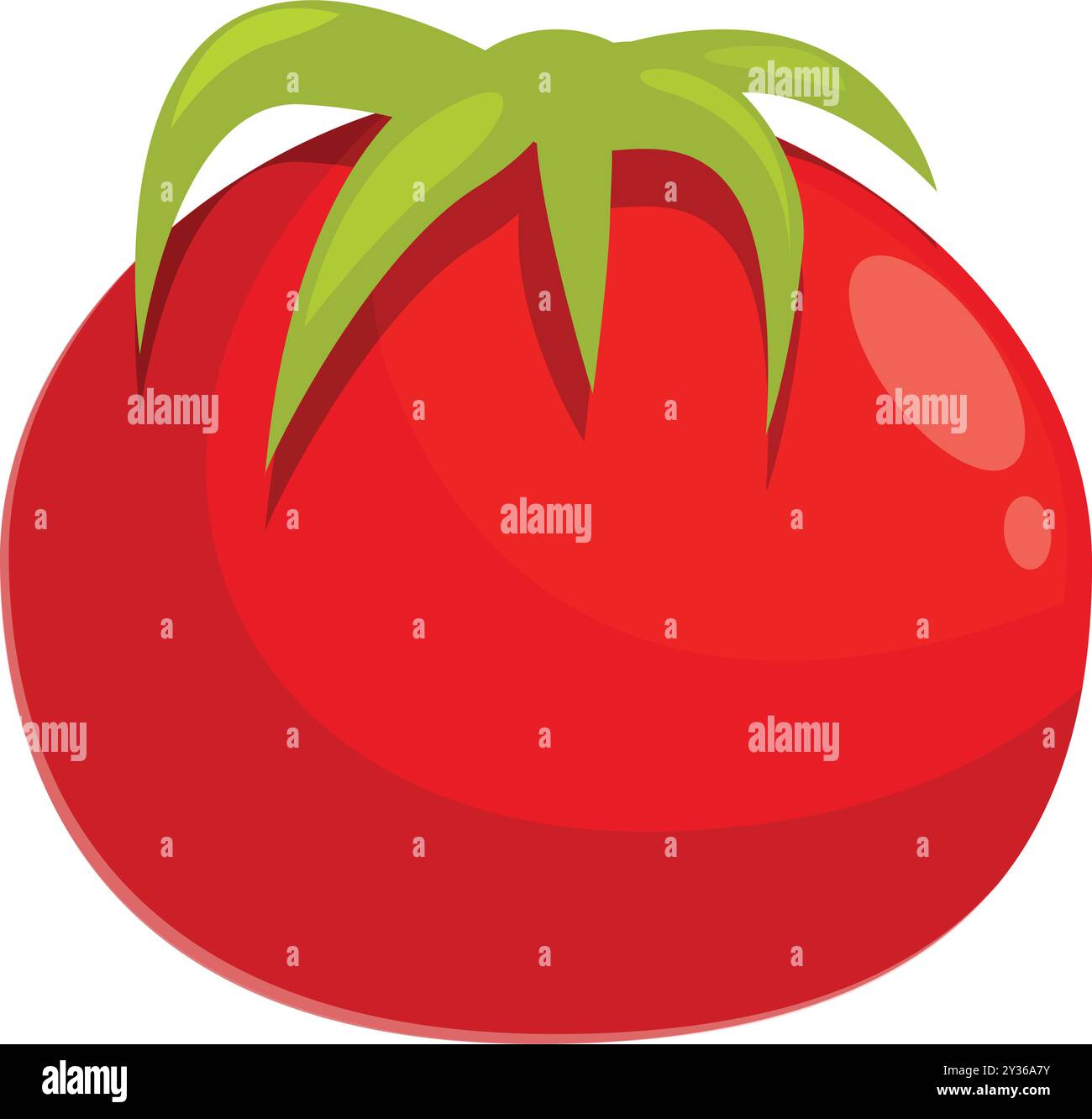 Cartoon illustration of a red tomato with a green sepal still attached ...