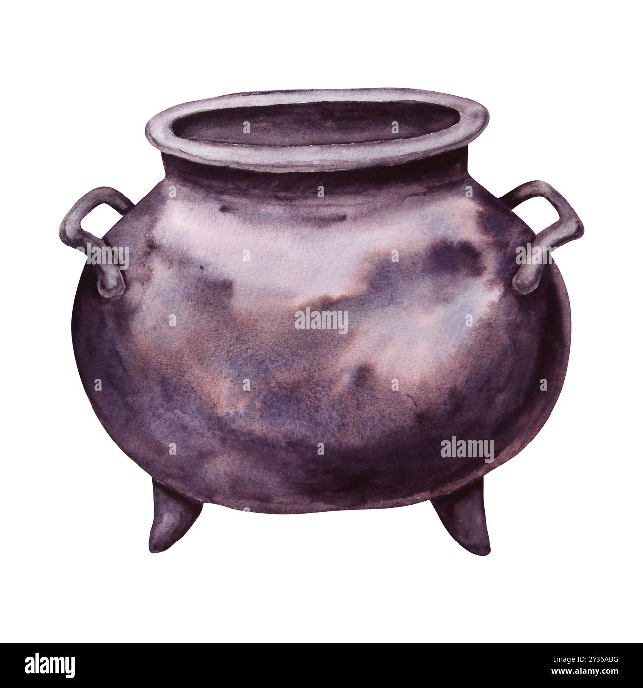 Black cast iron cauldron for brewing potions. Esoteric attribute of a ...