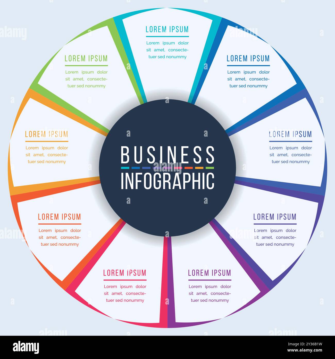 Circle Infographic design 9 steps, objects, elements or options ...