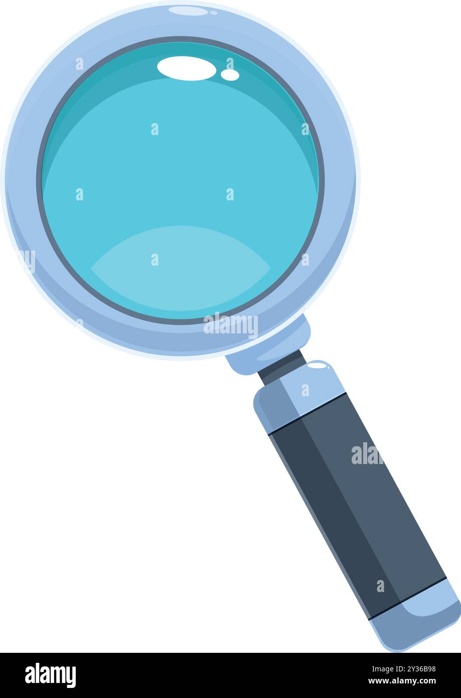 Cartoon magnifying glass with blue handle and lens, used for zooming in ...